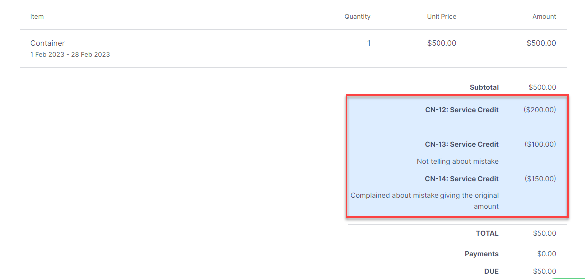Service Credits – Advanced Billing