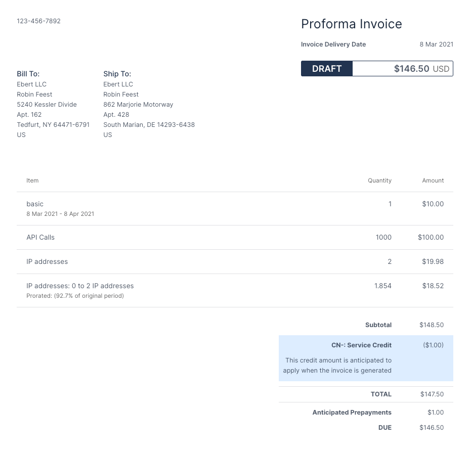 Subscription Summary: Proforma Invoices Tab – Advanced Billing