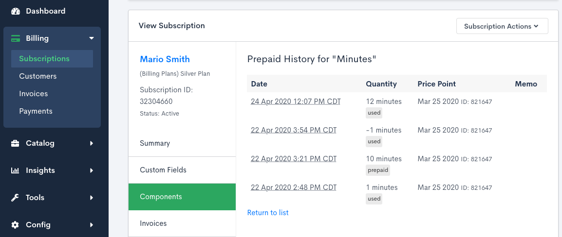 Component Allocations: Viewing Component Usage History – Advanced Billing Component Allocations: Viewing Component Usage History – Advanced Billing