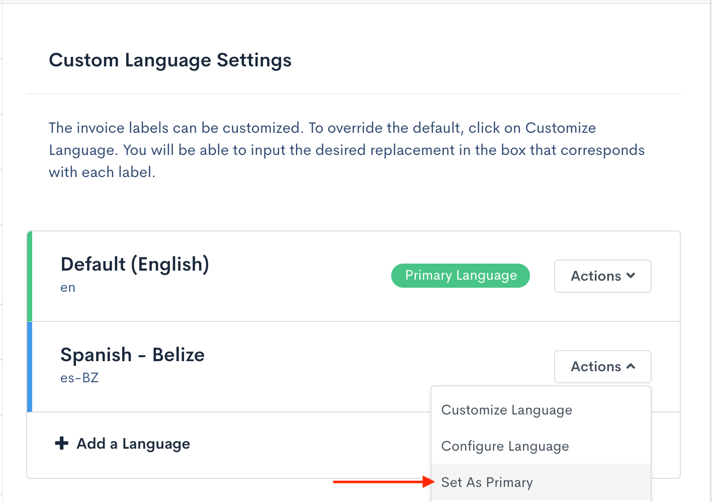 Language Customization – Advanced Billing