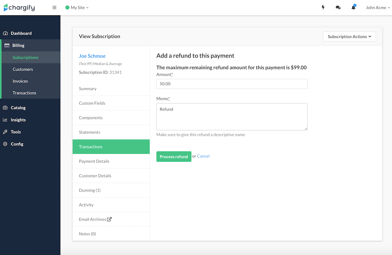 Refunds – Advanced Billing